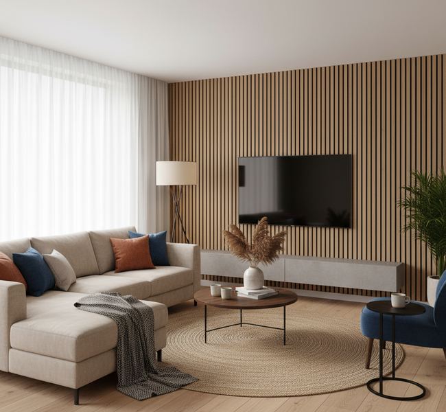 Panel Haus Premium 3-sided Wood Veneer Oak on Grey Felt- 240cm x 32cm